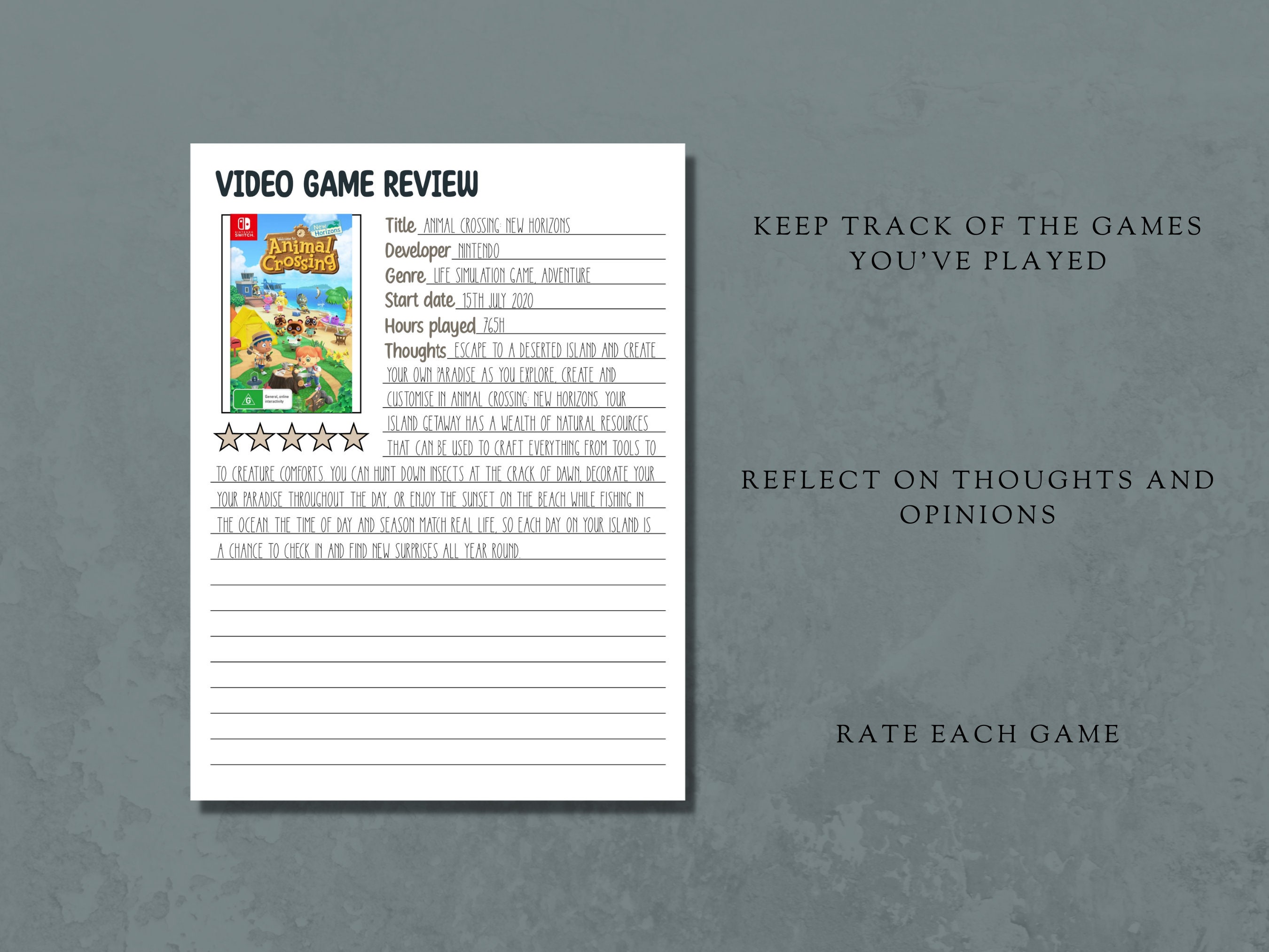 Digital Game Review Bundle | Board Game Tracker | Printable Review ...