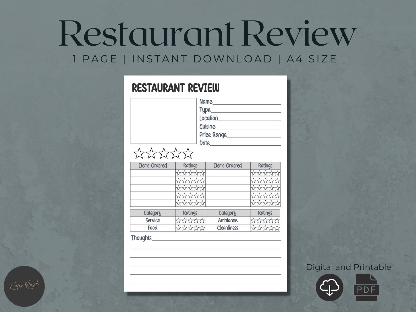 Digital Restaurant Review Template Printable Review Template - Etsy
