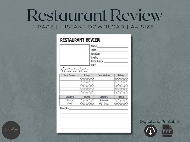 Digital Restaurant Review Template Printable Review Template - Etsy
