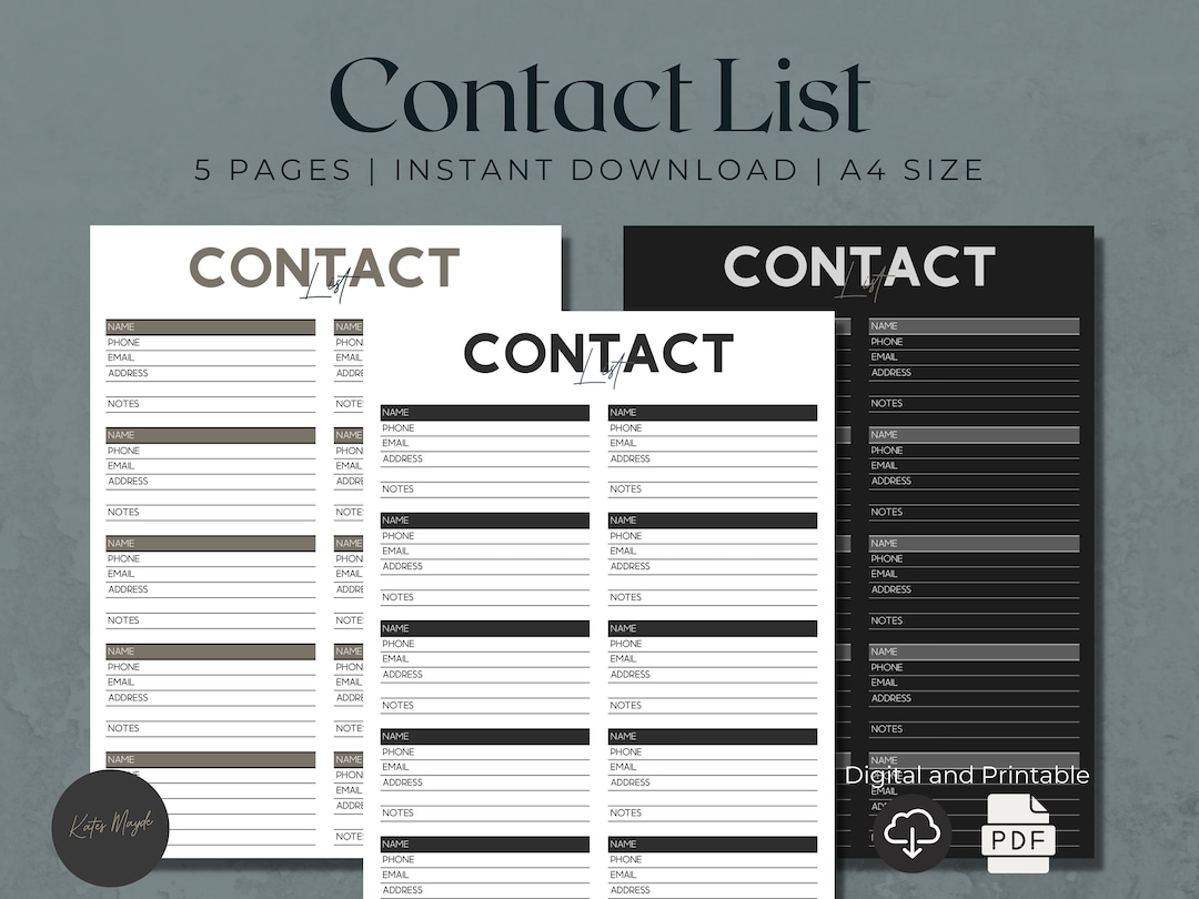 Digital Contact List | Address Book | Phone Number List | Contact ...