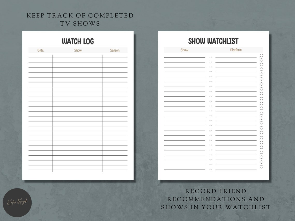 Digital TV Show Journal | TV Show Log | Tv Show Tracker | TV Series ...