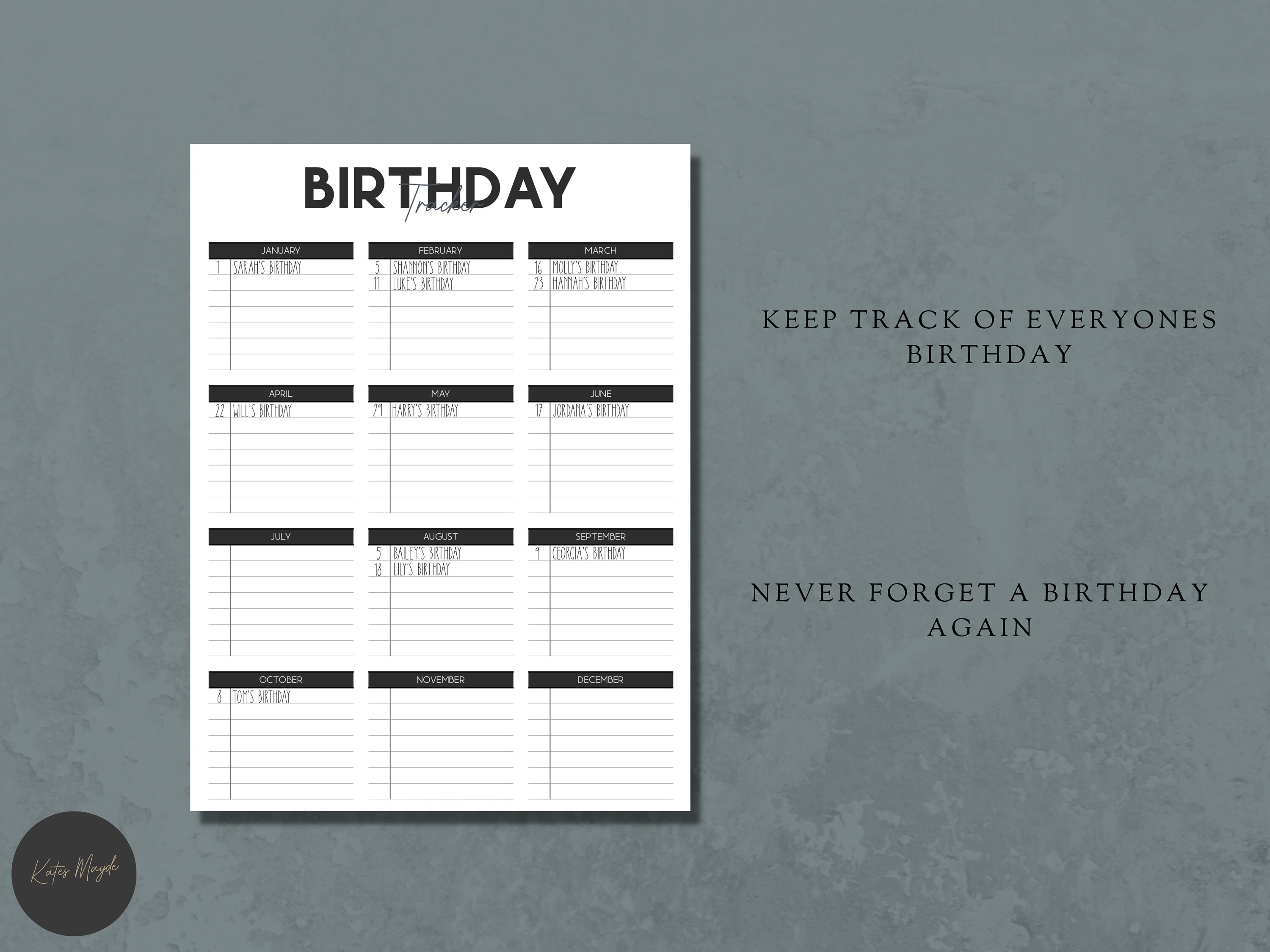 Digital Birthday Tracker | Birthday Calendar | Birthday Planner ...