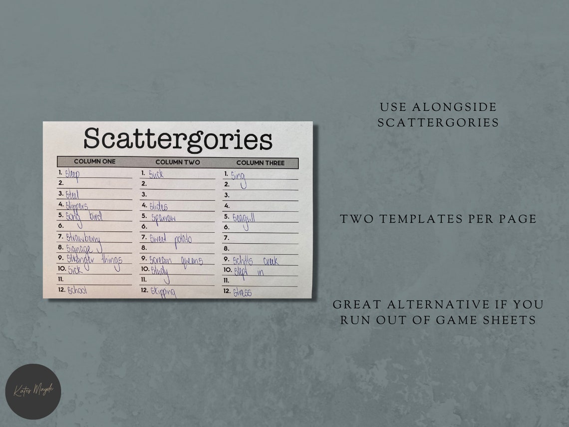 Scattergories Sheet | Score Sheets | Refill Sheets | Scattergories ...