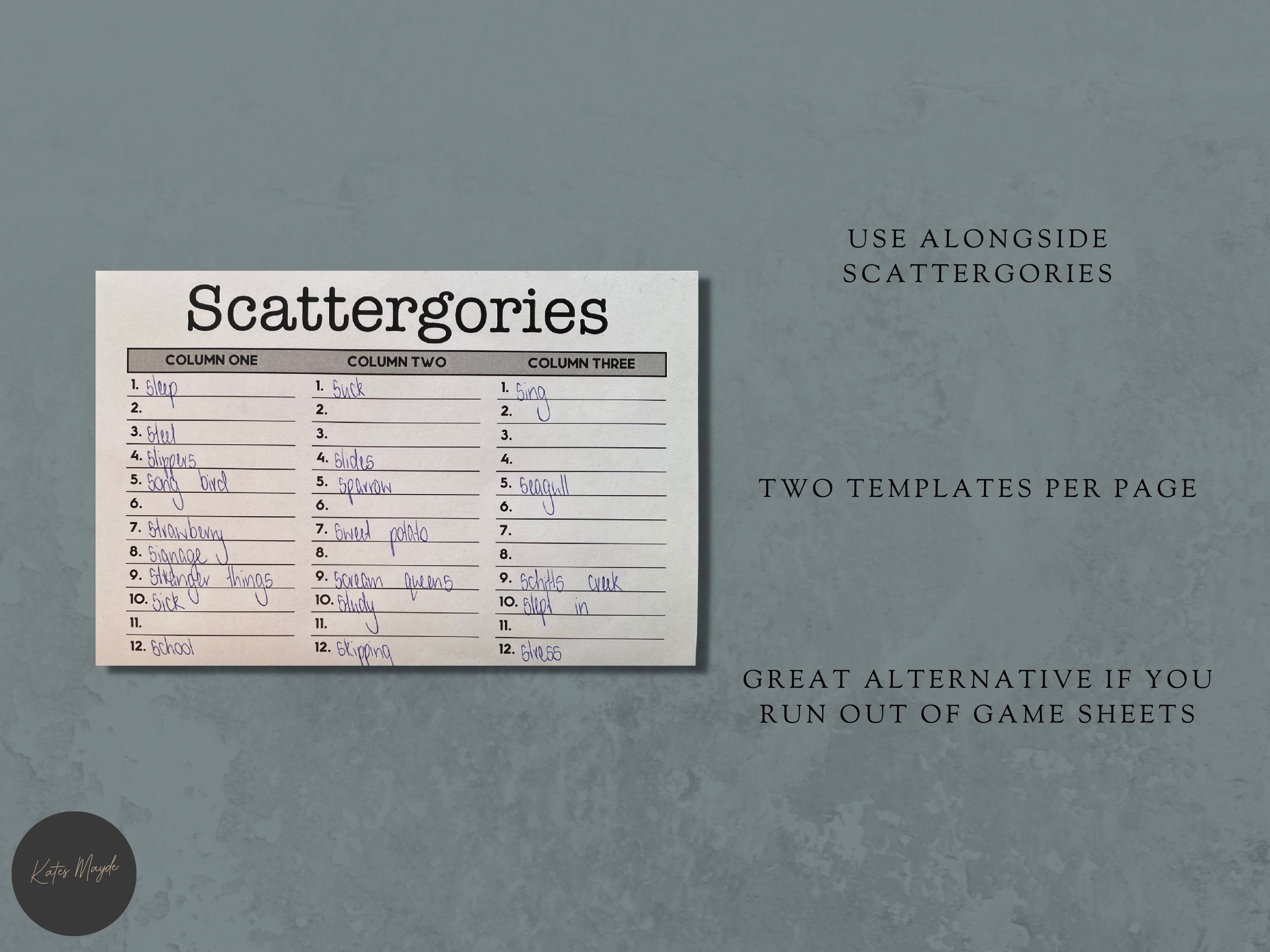 Scattergories Sheet | Score Sheets | Refill Sheets | Scattergories ...