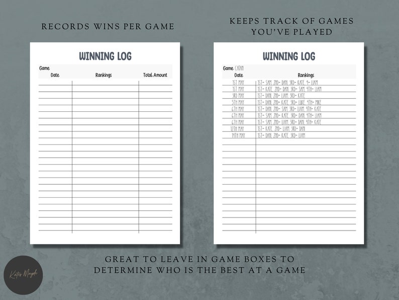 Digital Winning Log | Game Night Tracker | Winner Tracker | Wins Log ...