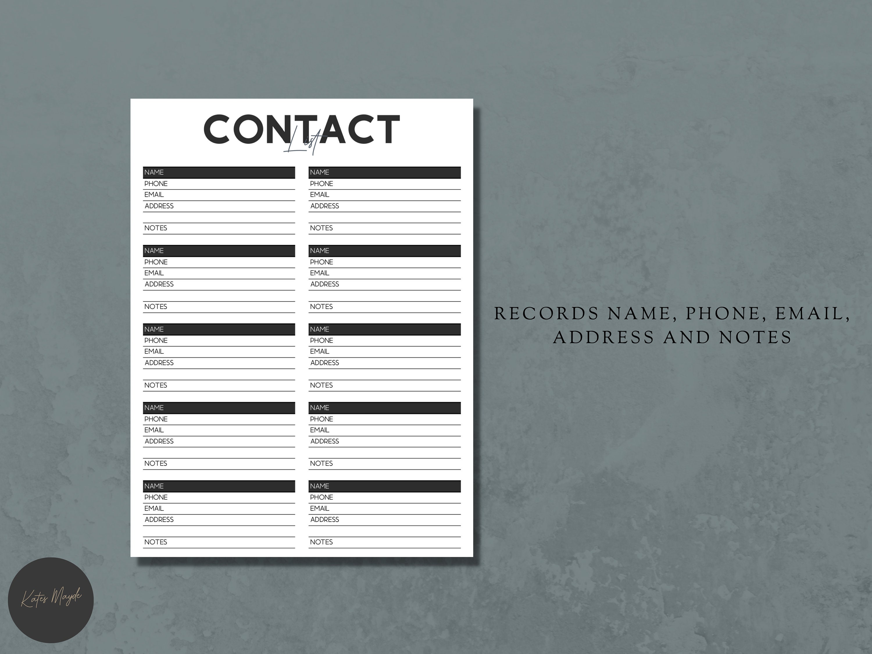 Digital Contact List | Address Book | Phone Number List | Contact ...