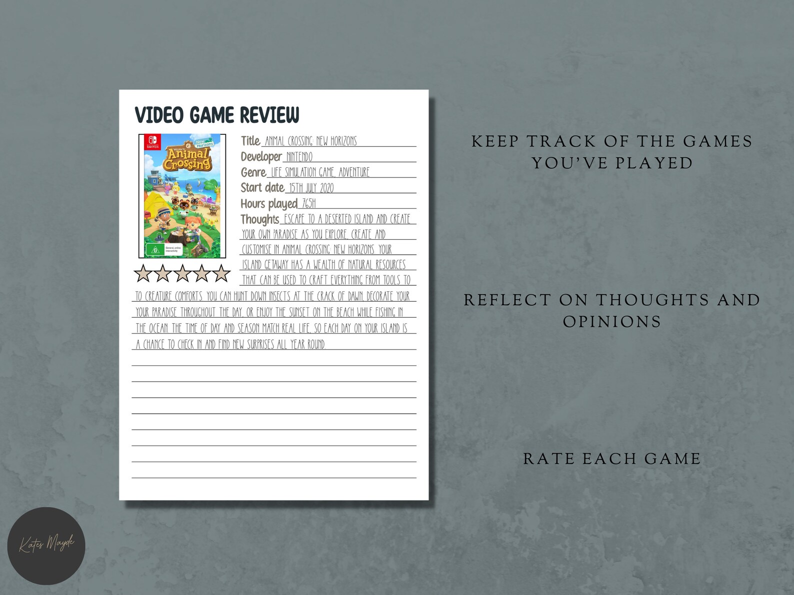 Digital Video Game Tracker | Video Game Review | Game Review Template ...