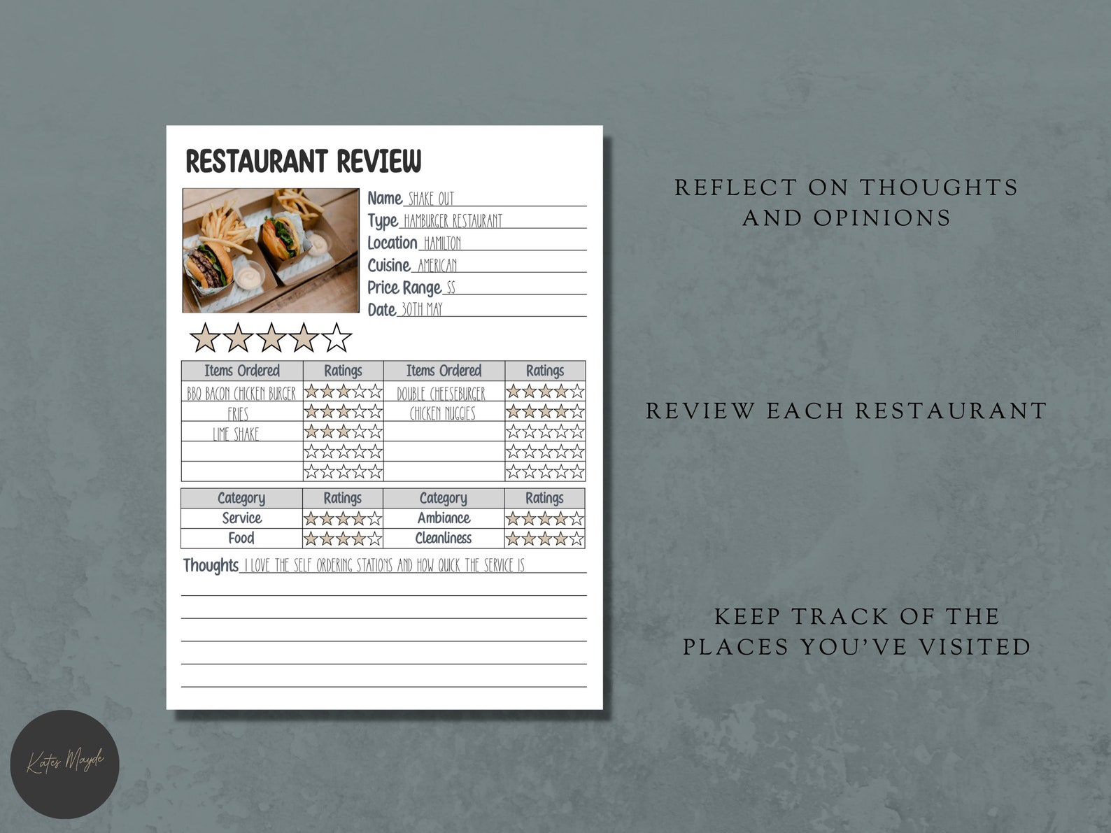 Digital Restaurant Review Template | Review Journal | Printable ...
