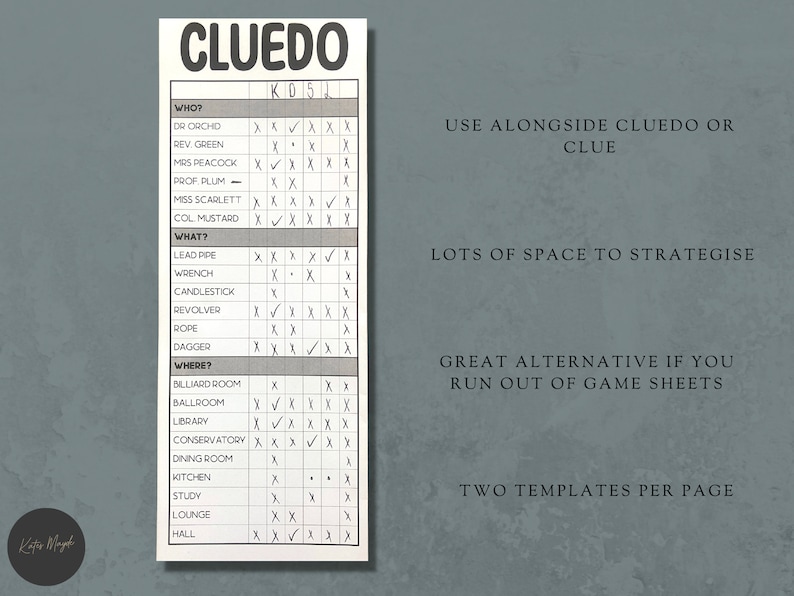 Cluedo Score Cards | Cluedo Printable | Score Sheet | Replacement Sheet ...