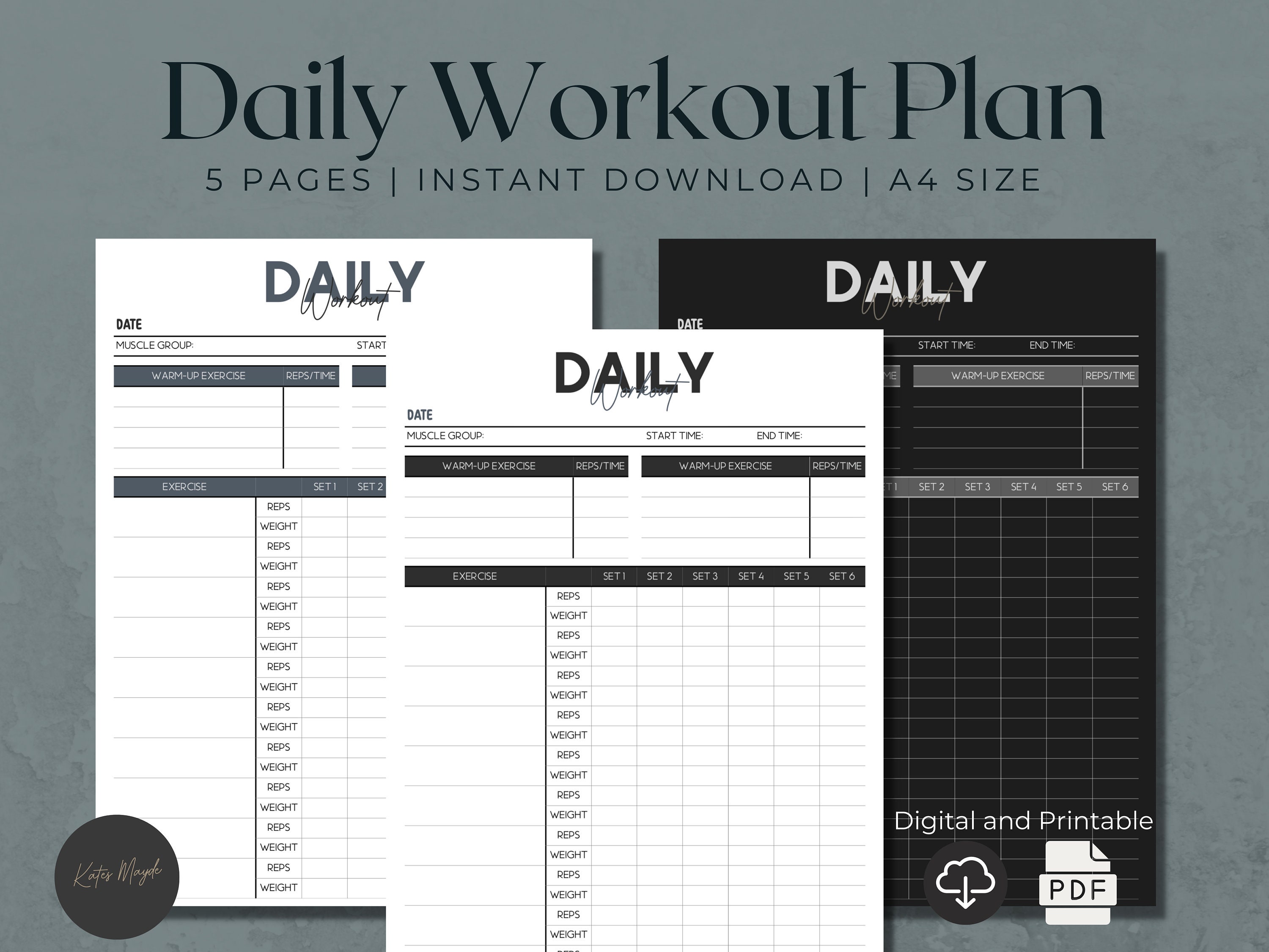 Daily Workout Planner | Daily Workout Log | Daily Fitness | Workout ...