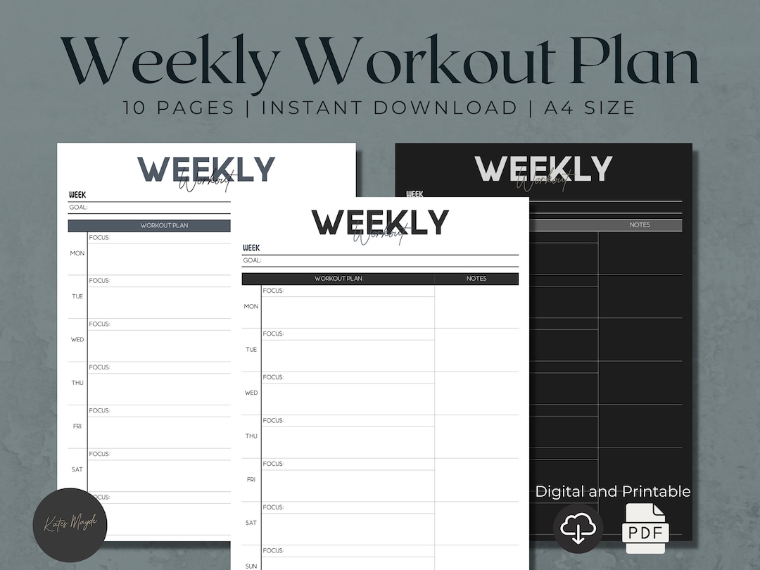Weekly Workout Planner | Weekly Workout Log | Weekly Fitness | Exercise ...