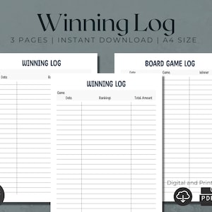 Digital Winning Log | Game Night Tracker | Winner Tracker | Wins Log ...