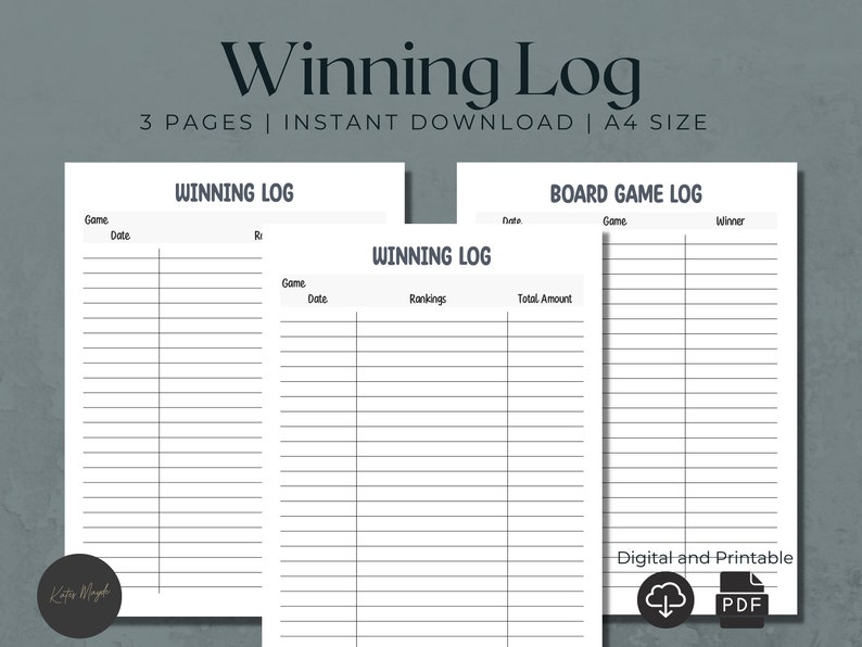 Digital Winning Log | Game Night Tracker | Winner Tracker | Wins Log ...