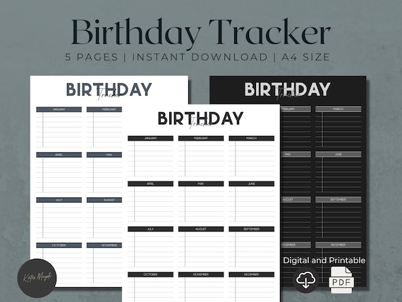 Digital Birthday Tracker Birthday Calendar Birthday - Etsy