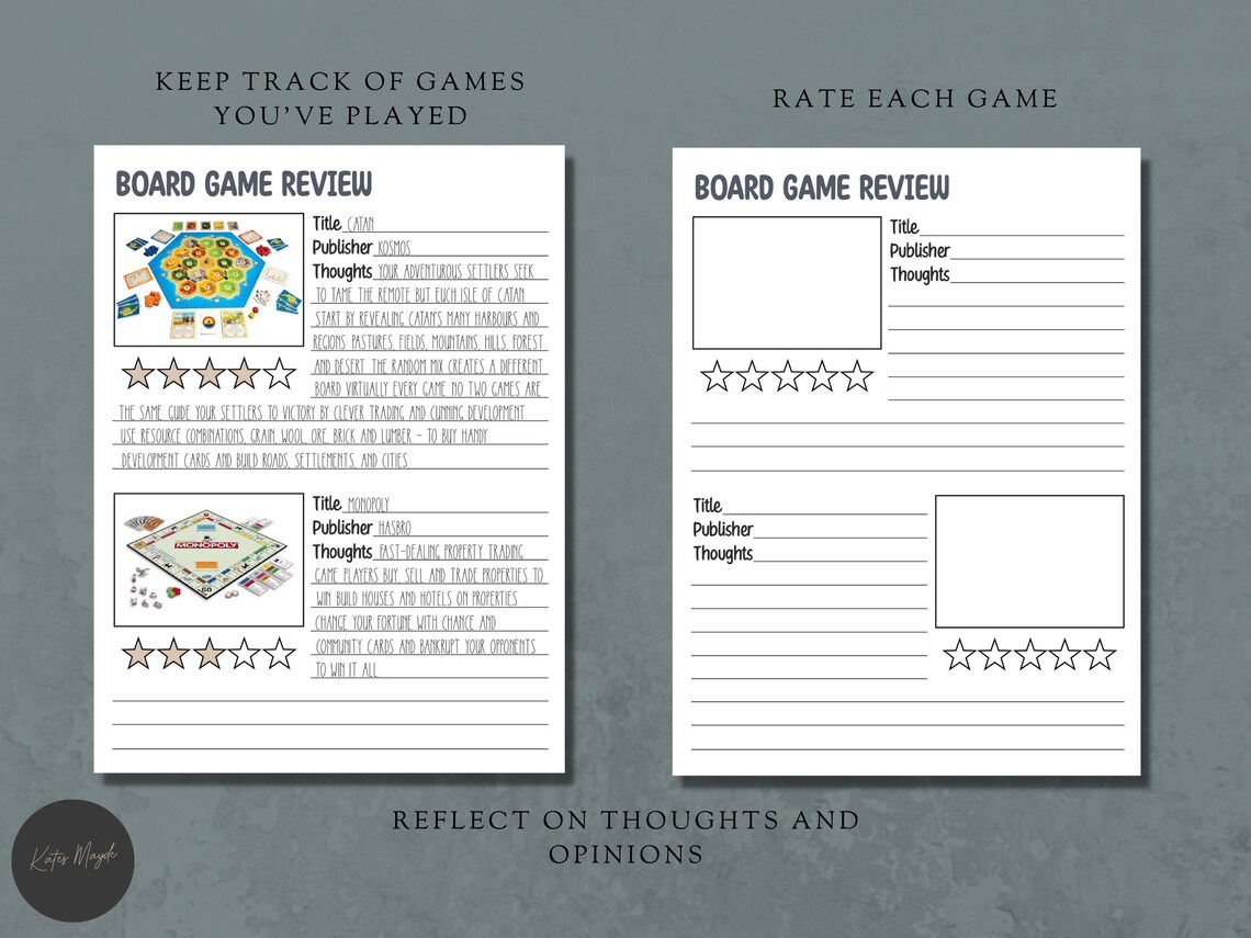 Digital Game Review Bundle | Board Game Tracker | Printable Review ...