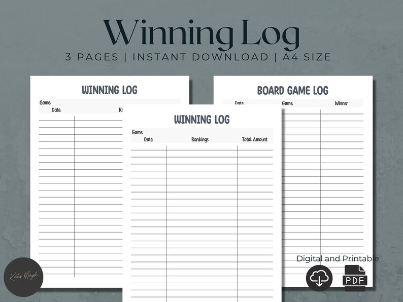 Digital Winning Log Game Night Tracker Winner Tracker - Etsy