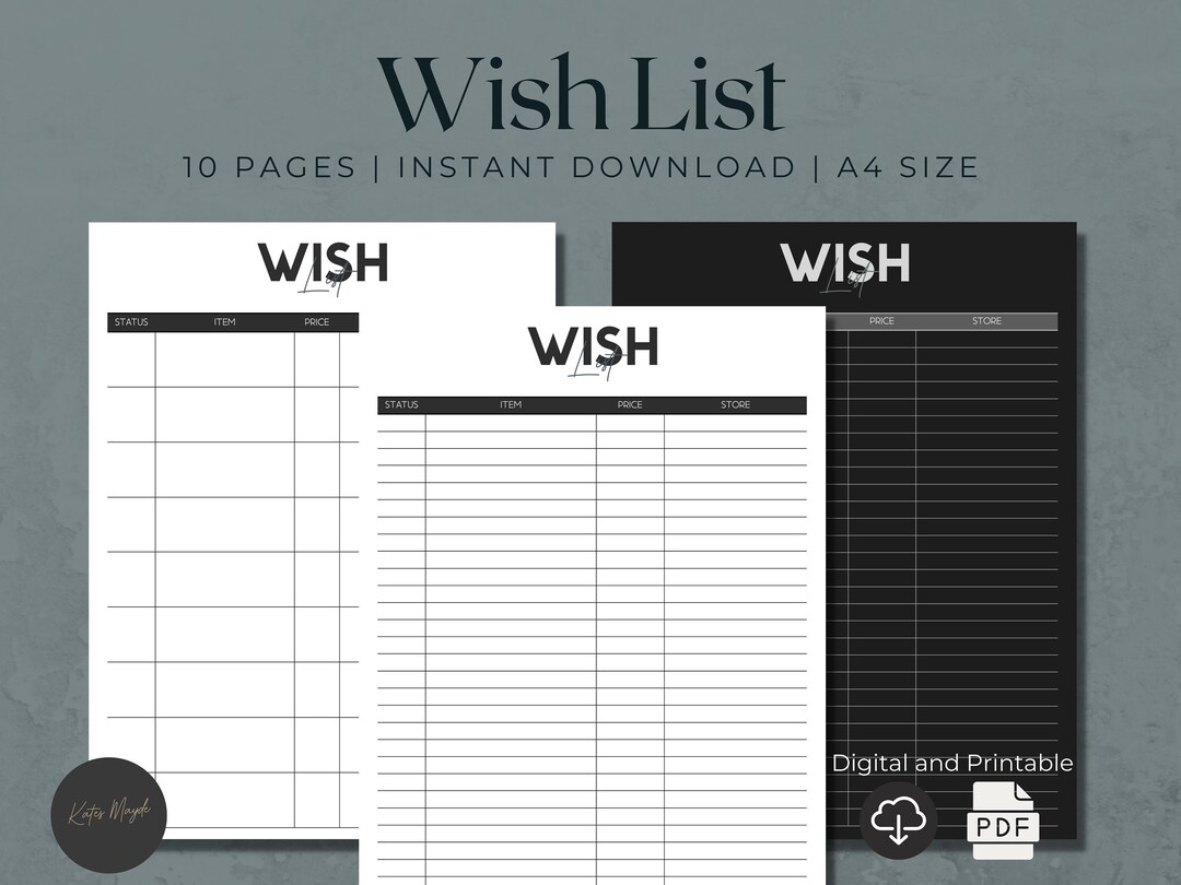 Digital Wish List | Digital Gift List | Wish List Printable | Wishes ...