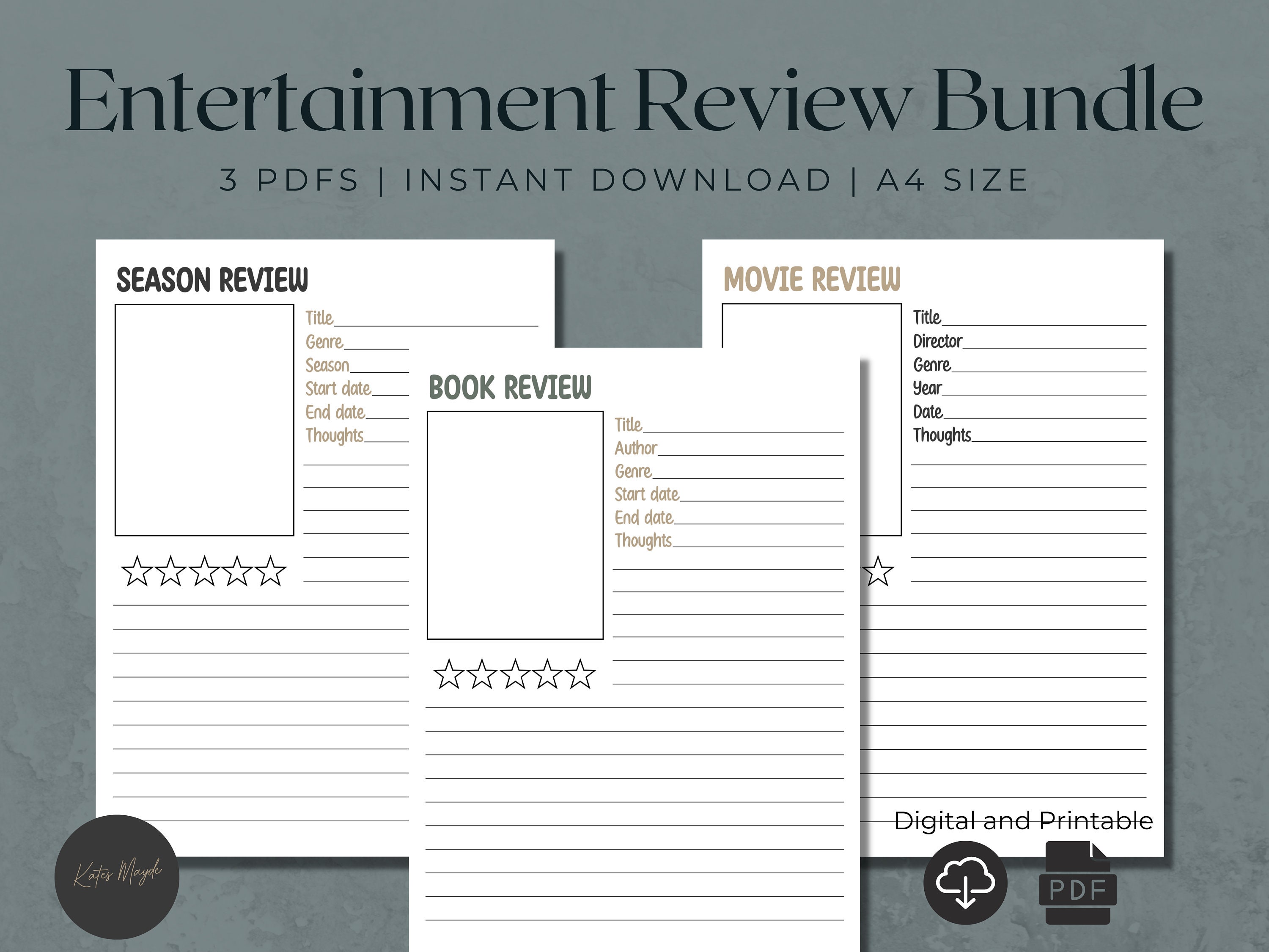 Entertainment Review Bundle | Neutrals | Digital Movie Review | Book ...