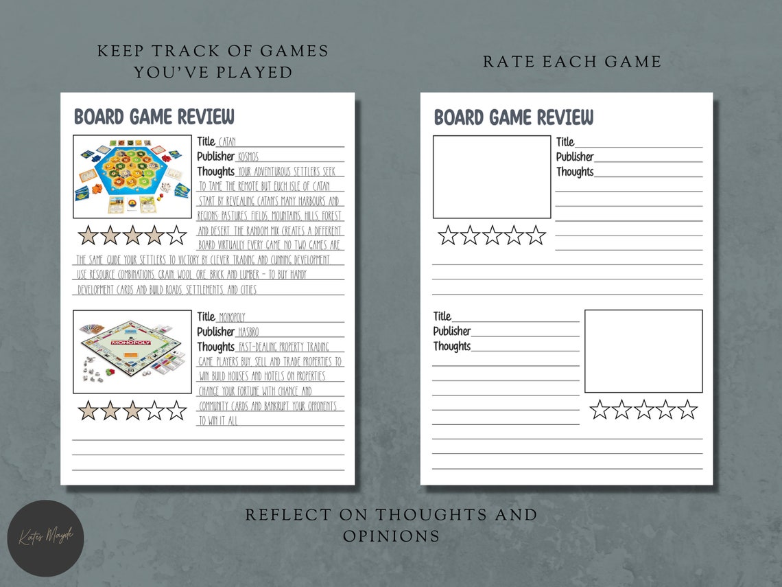 Digital Board Game Review | Board Game Tracker | Printable Review ...