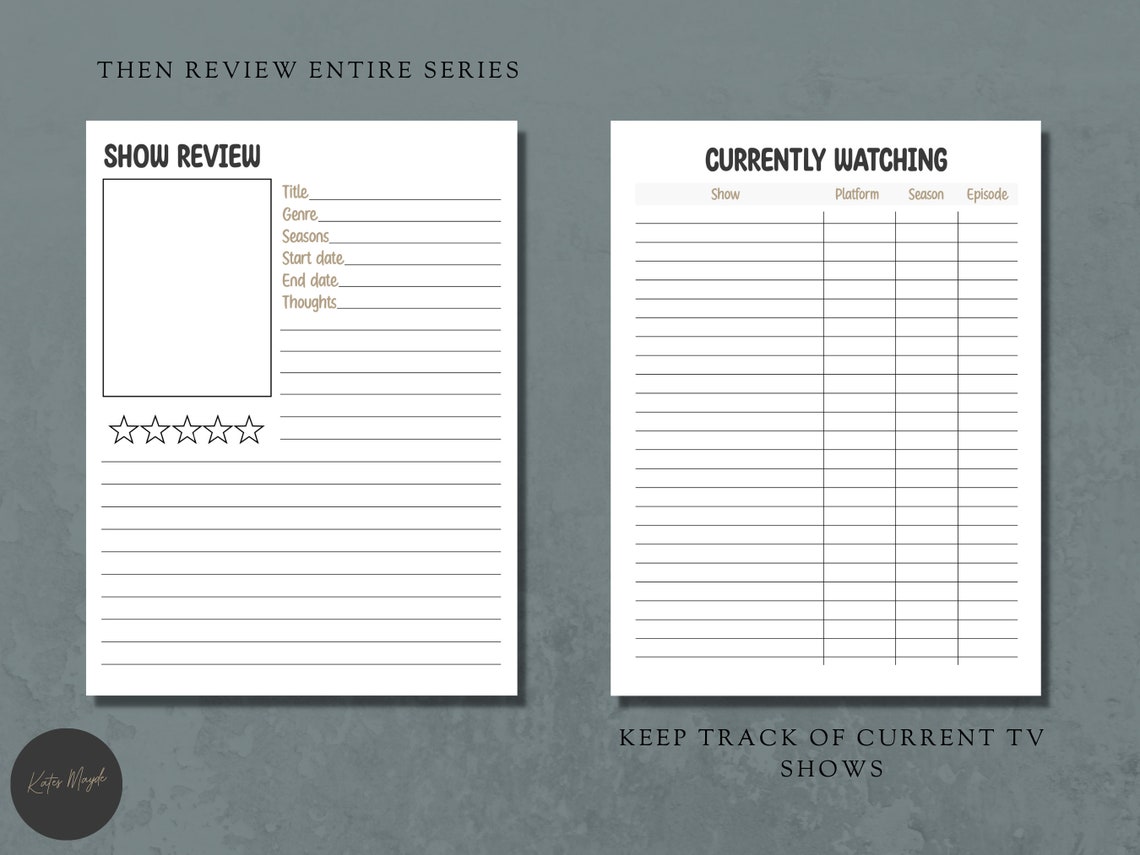 Digital TV Show Journal TV Show Log Tv Show Tracker TV Series Journal ...