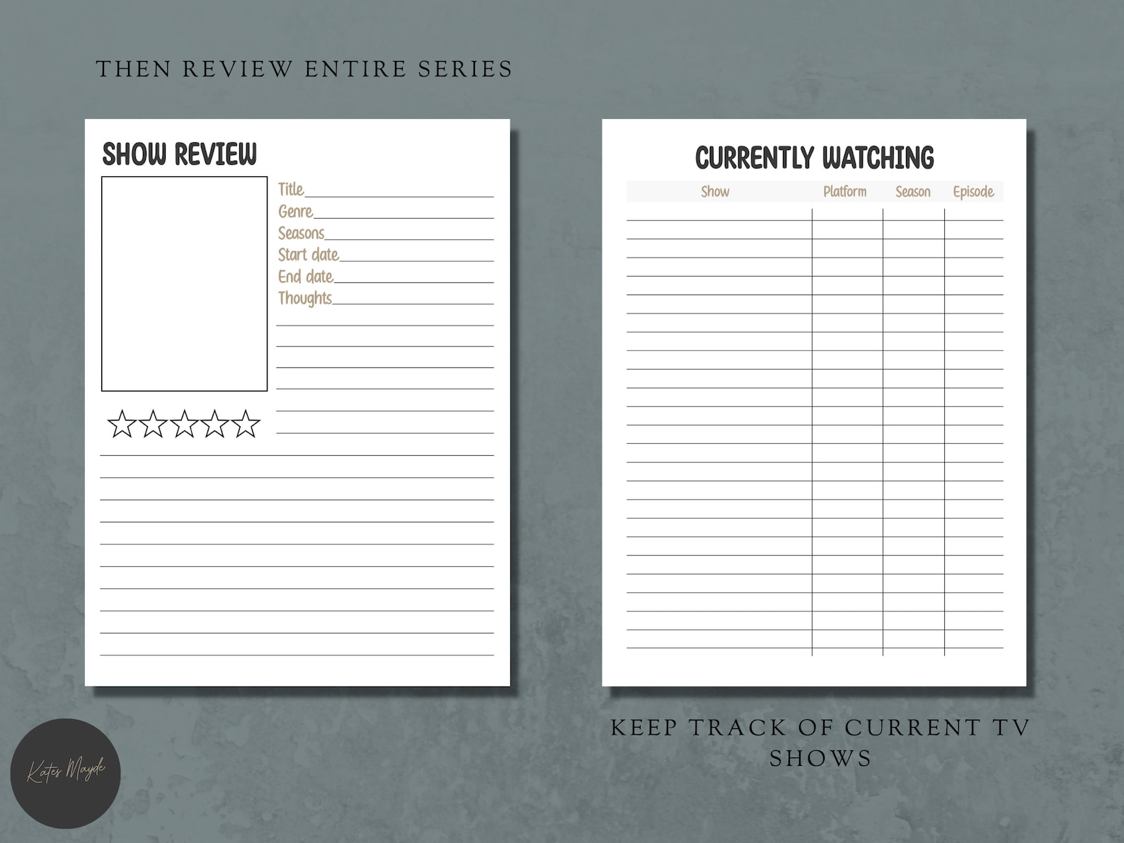 Digital TV Show Journal | TV Show Log | Tv Show Tracker | TV Series ...