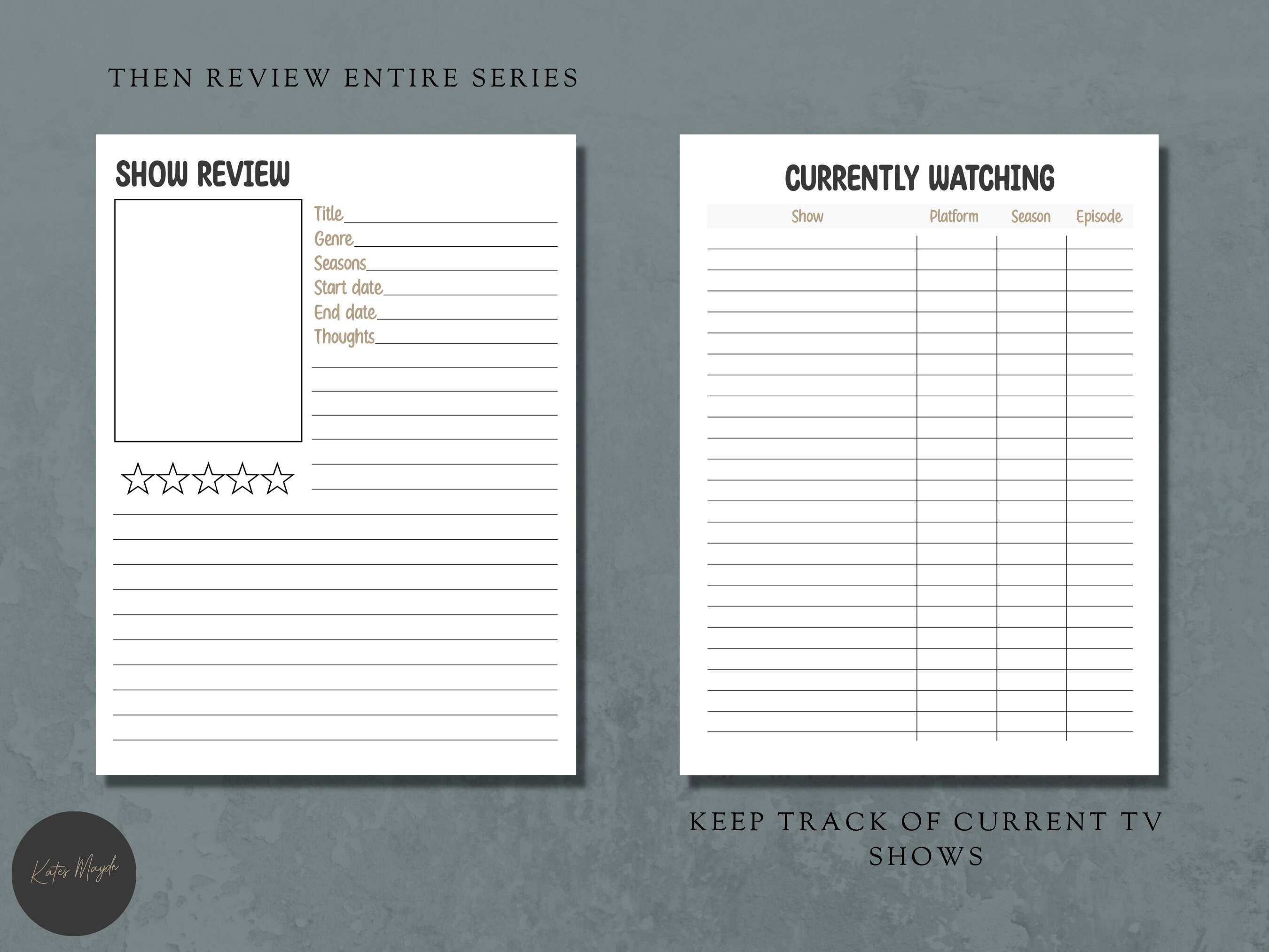 Digital TV Show Journal | TV Show Log | Tv Show Tracker | TV Series ...