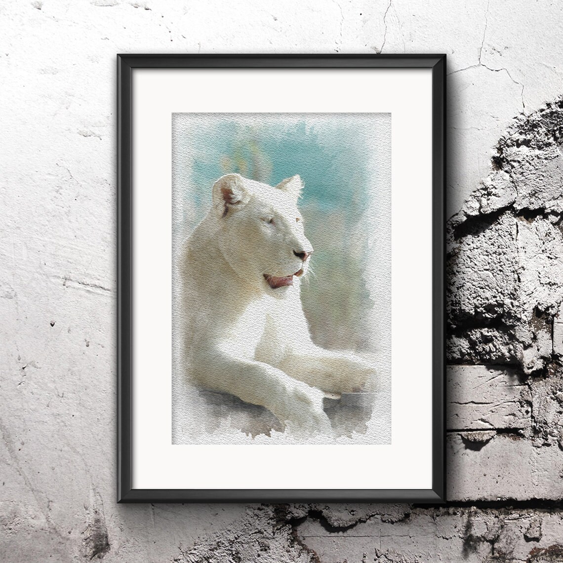 White Lion Watercolor / Printable Wall Art / Digital Download ...
