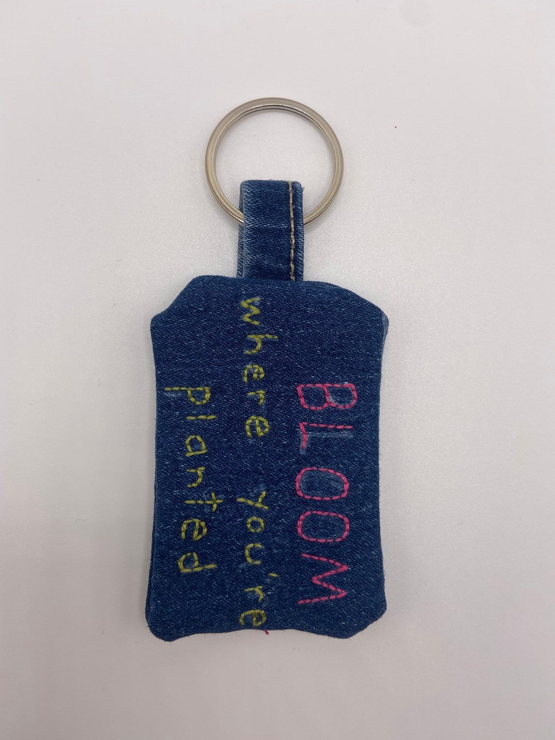 Hand Embroidered Keychain // Upcycled Denim Embroidered Keychain - Etsy