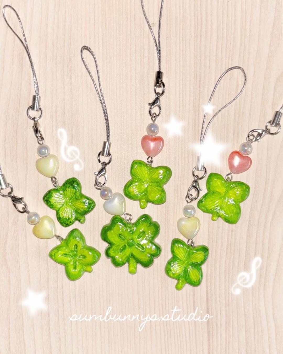 Lucky Four-leaf Clover Clay Charm – Handmade & Hand-painted Clay ...