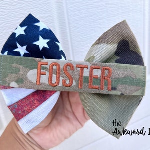Patriotic RWB Name Tape Bow, Military Bow, Personalized, Air Force Bow ...