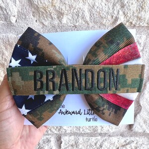 RWB Name Tape Bow, Military Bow, Personalized, Air Force Bow, Hair ...