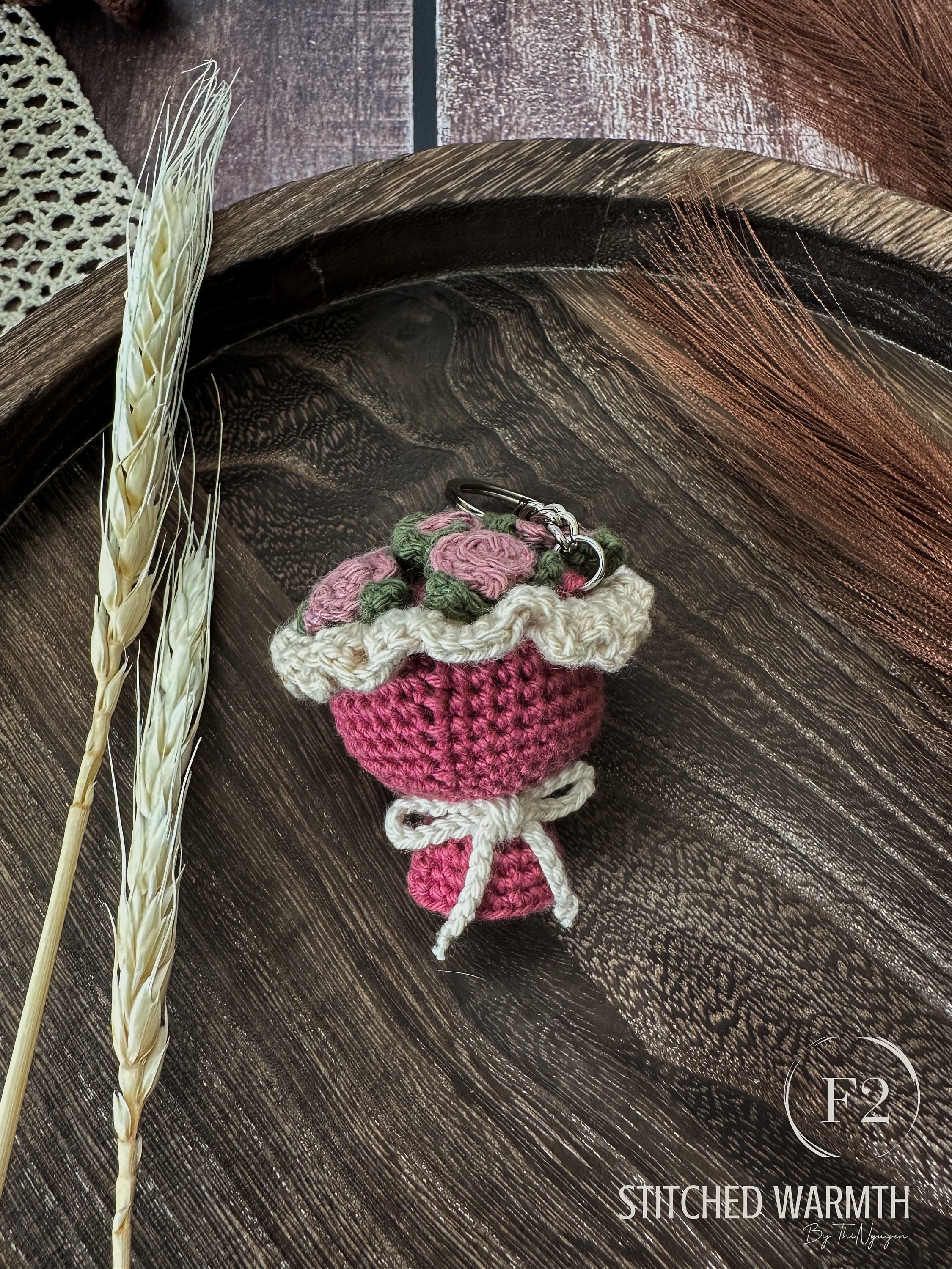 Flower Bouquet Keychain Women Crochet Keyring Bag Charm Stylish Floral ...