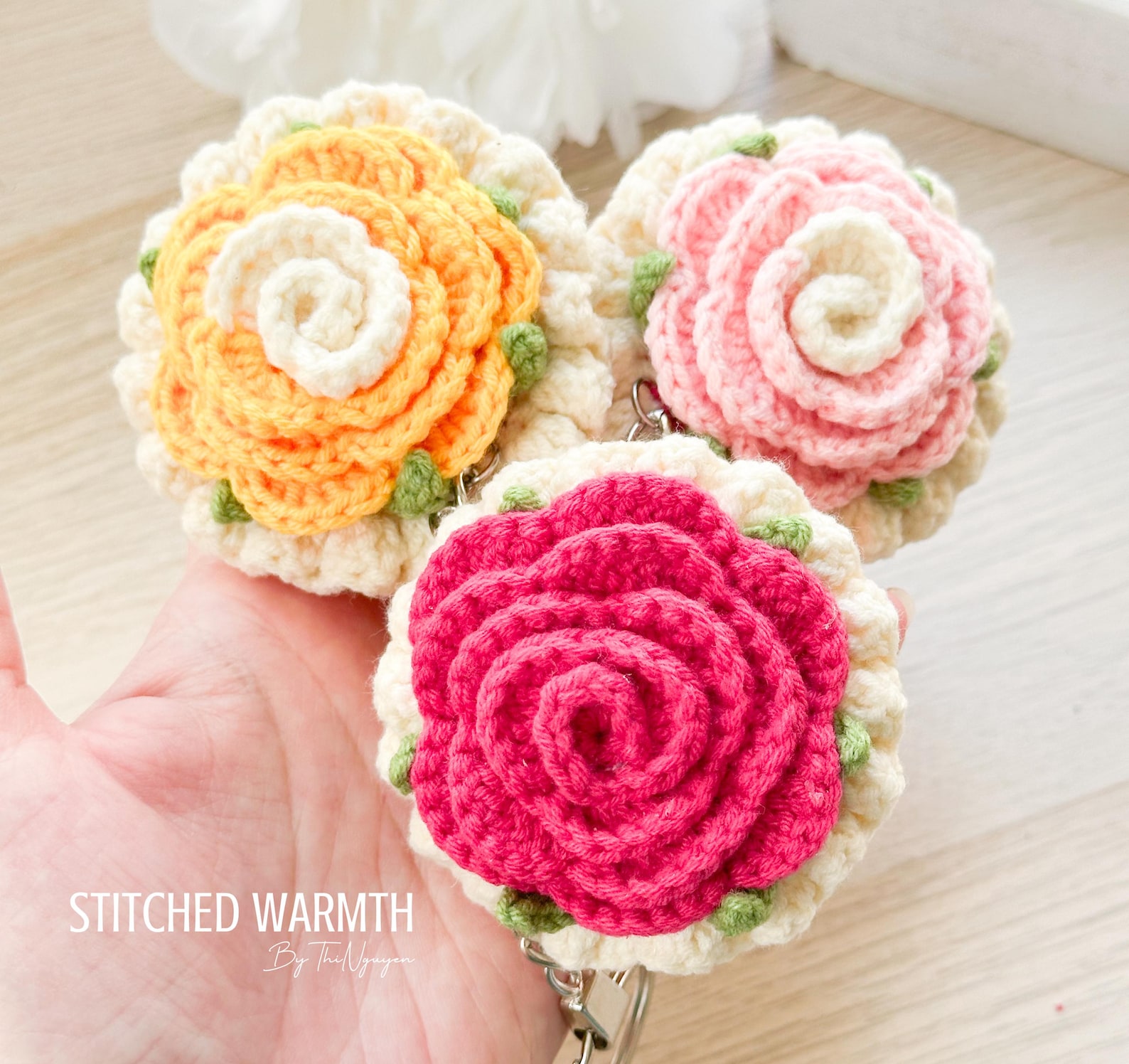 Handmade Flower Keychain Crochet Keychain Handknit Flower Bouquet ...