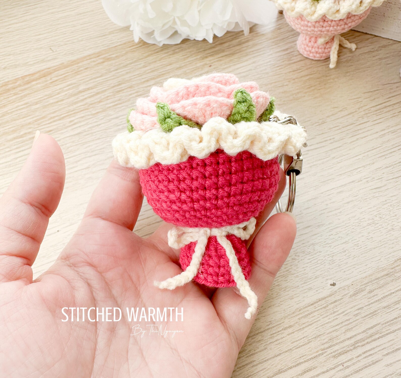 Handmade Flower Keychain Crochet Keychain Handknit Flower Bouquet ...