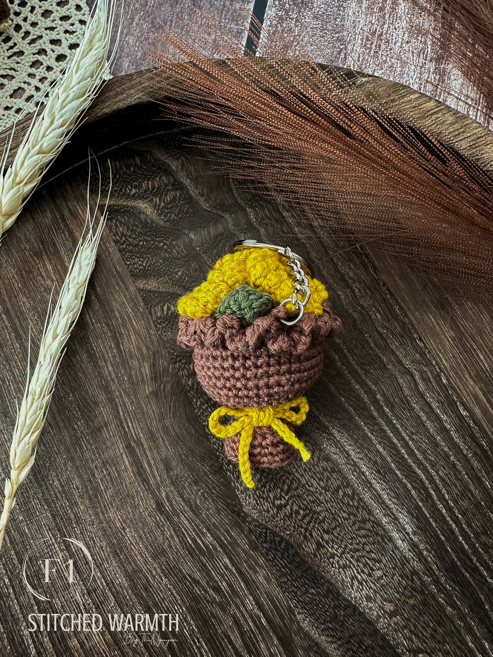 Flower Bouquet Keychain Women Crochet Keyring Bag Charm Stylish Floral ...