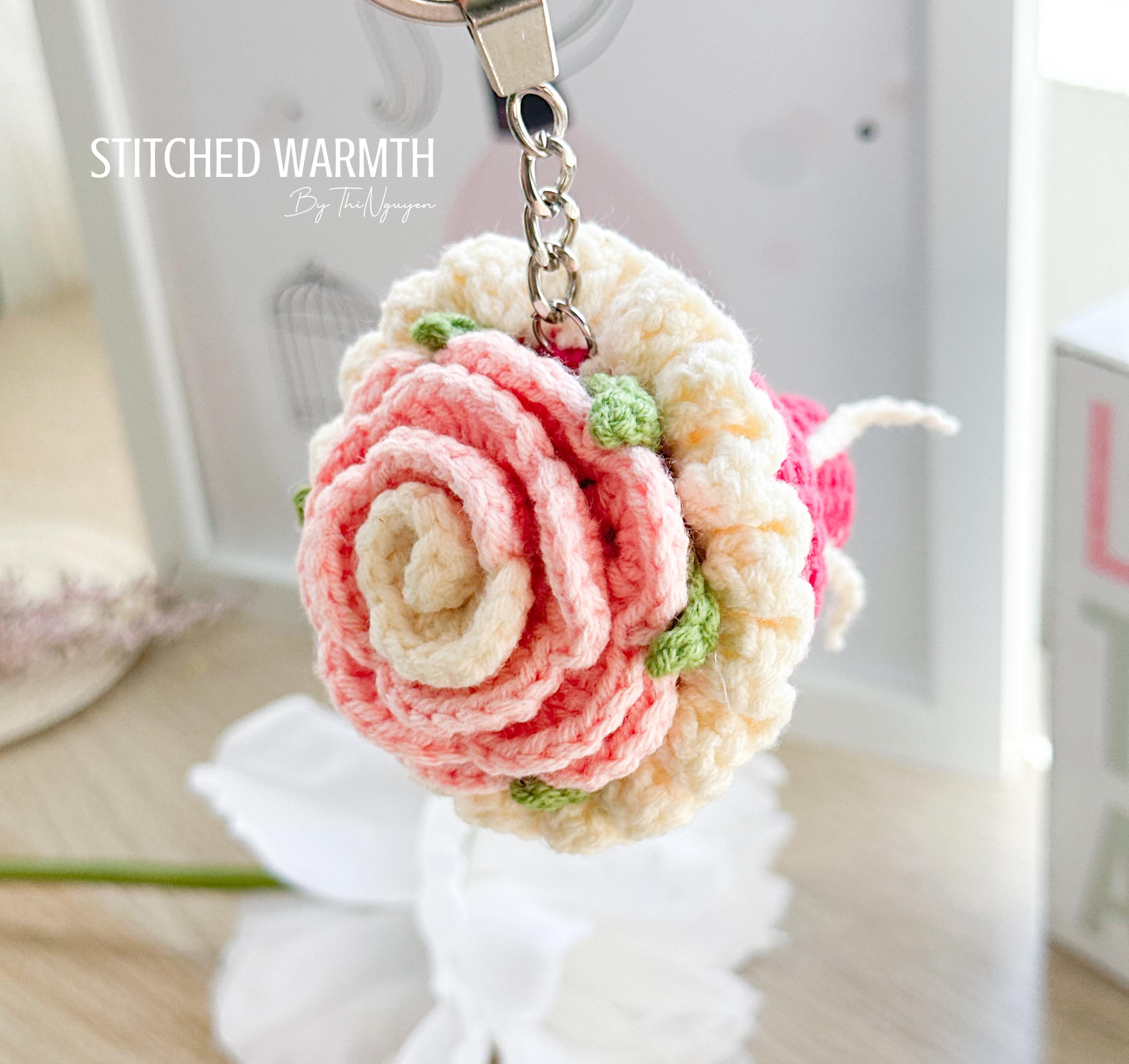 Handmade Flower Keychain Crochet Keychain Handknit Flower Bouquet ...