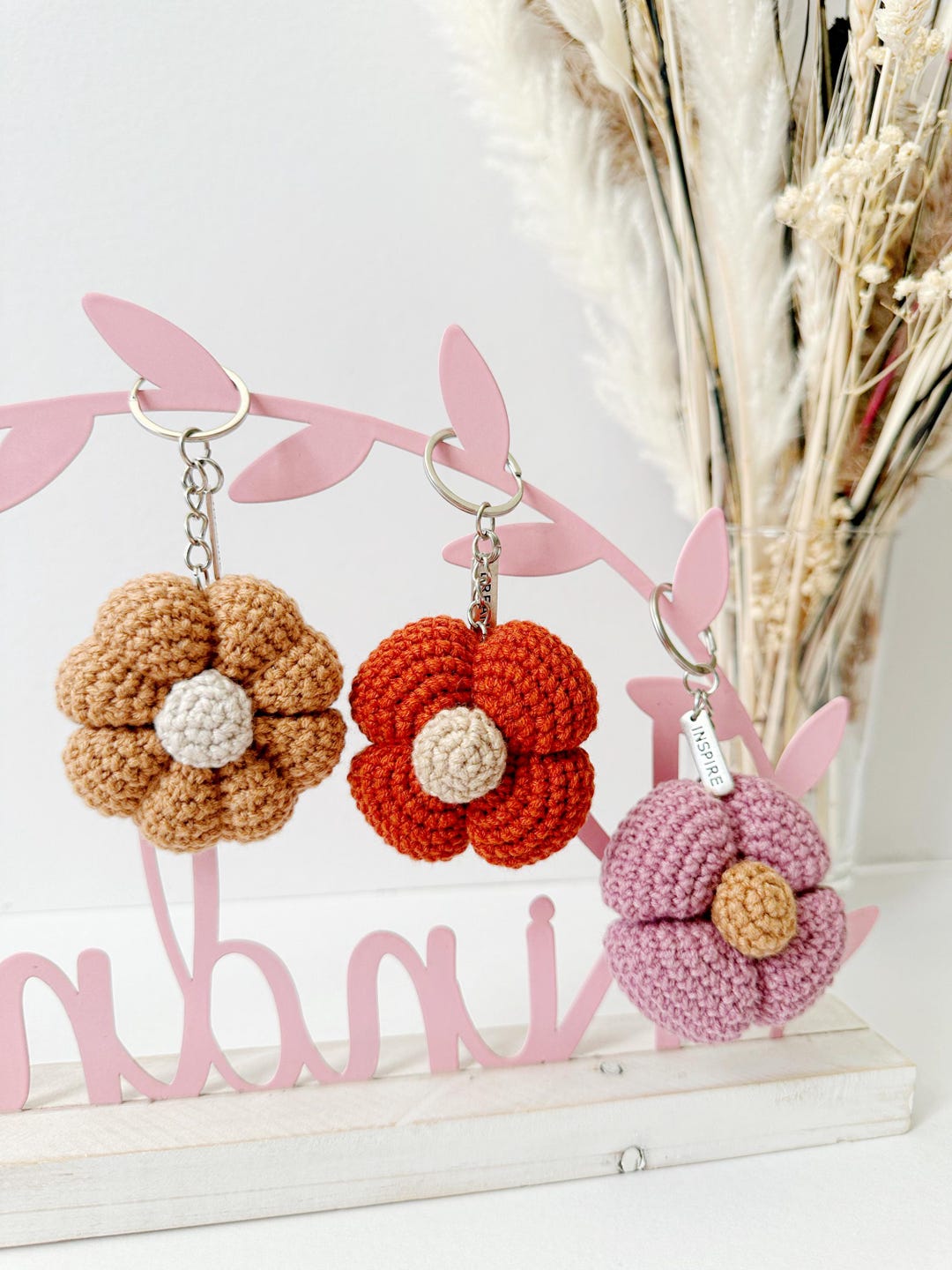 Handmade Flower Keychain Crochet Flower Bag Accessory Handbag Charm ...