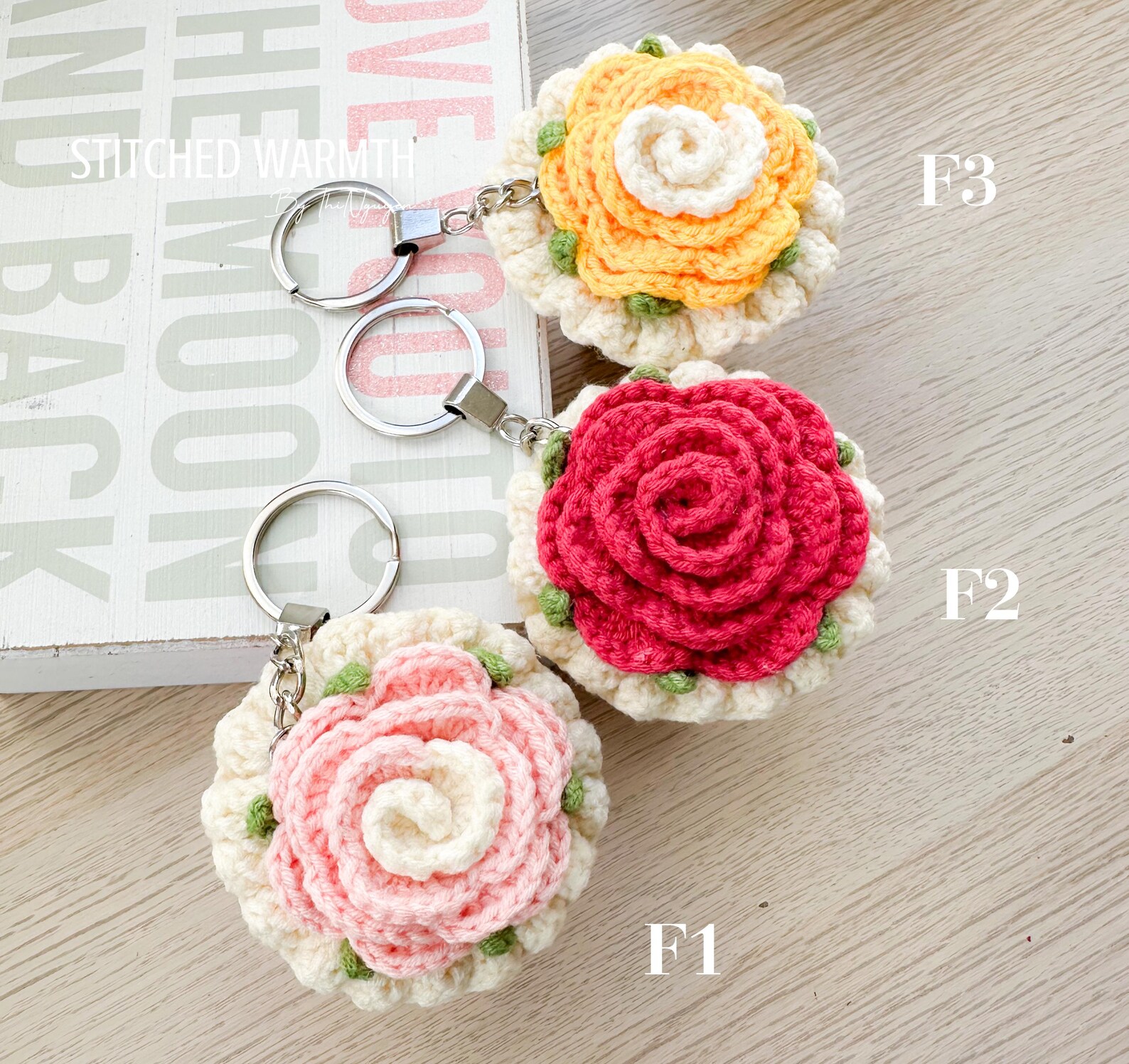Handmade Flower Keychain Crochet Keychain Handknit Flower Bouquet ...