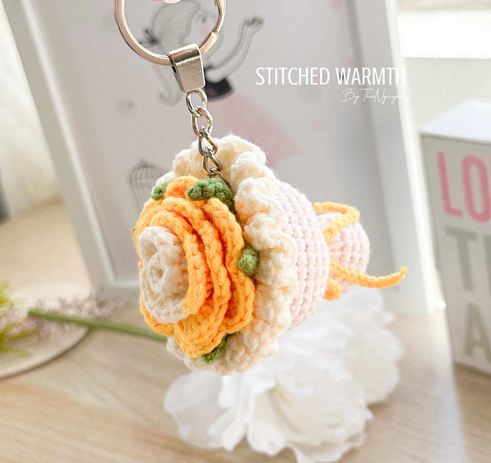 Handmade Flower Keychain Crochet Keychain Handknit Flower Bouquet ...