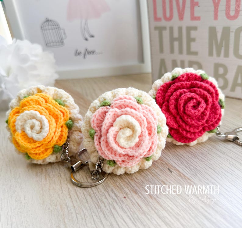Handmade Flower Keychain Crochet Keychain Handknit Flower Bouquet ...