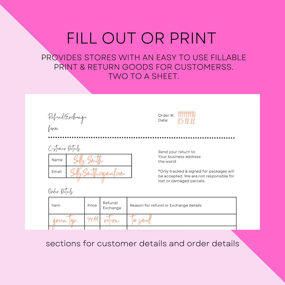 Return Exchange Form, Small Business, Print Template - Etsy