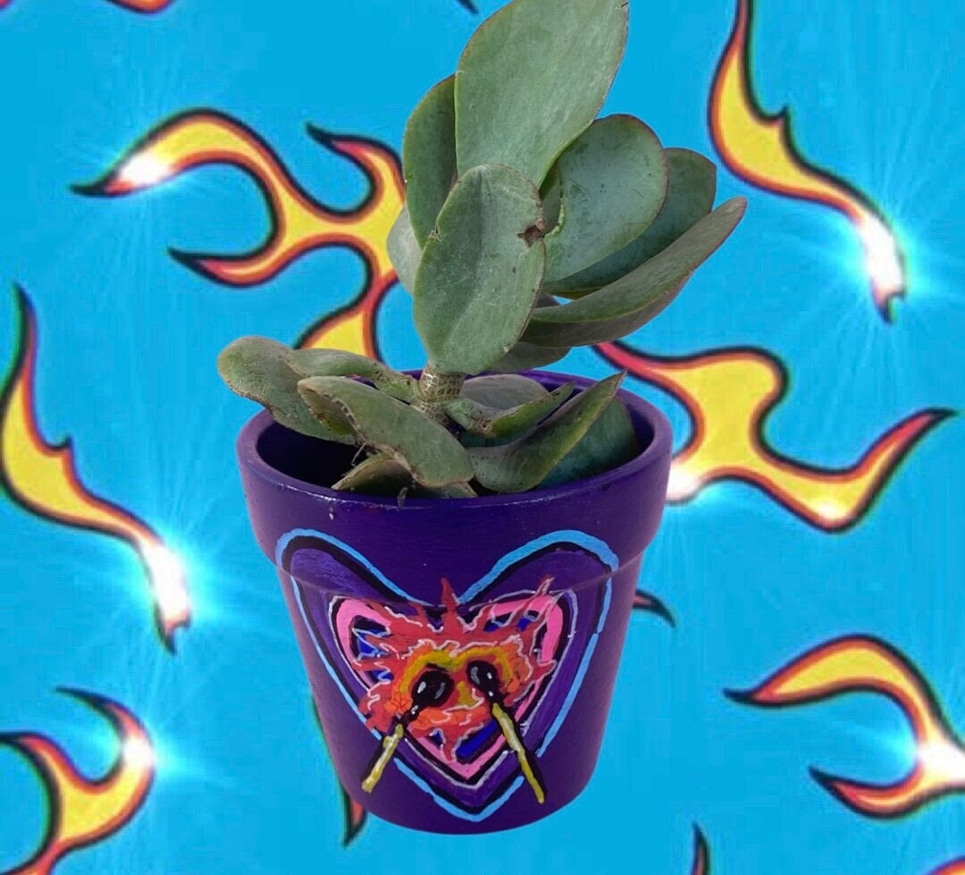 Flame Heart Plant Pot, Painted Planter, Painted Terracotta Pot - Etsy