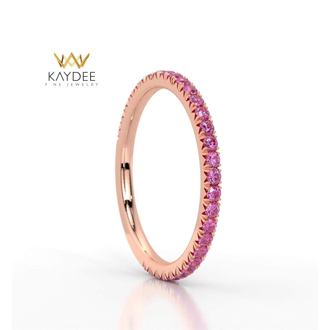 Pink Sapphire Eternity Band 14K Gold Sapphire Wedding Band Stackable ...