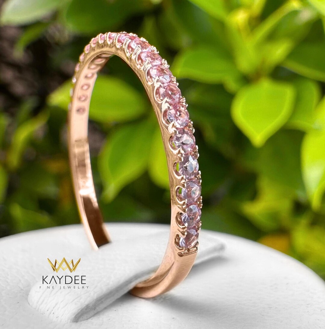 Light Pink Sapphire Eternity Band 14K Gold Dainty Baby Pink Sapphire ...