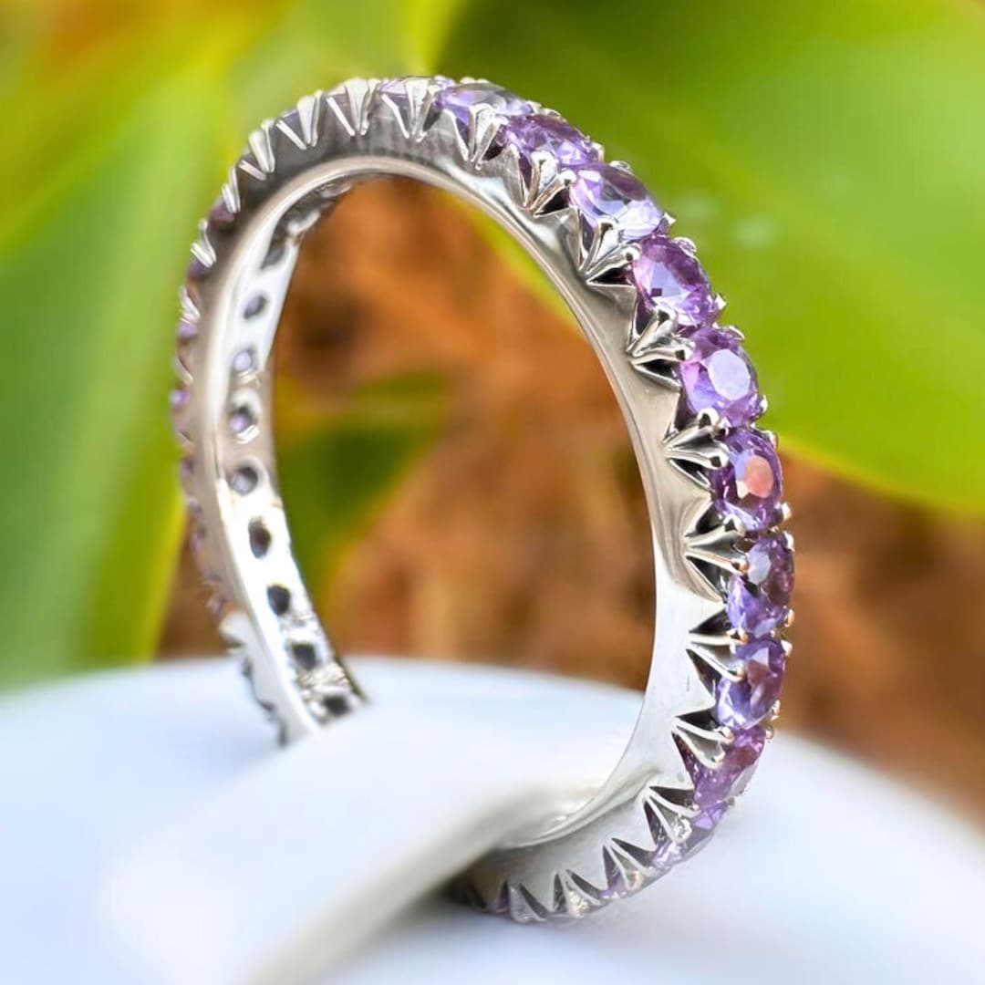 Lavender Sapphire Eternity Band 14K Gold 2.2mm Dainty Purple Sapphire ...