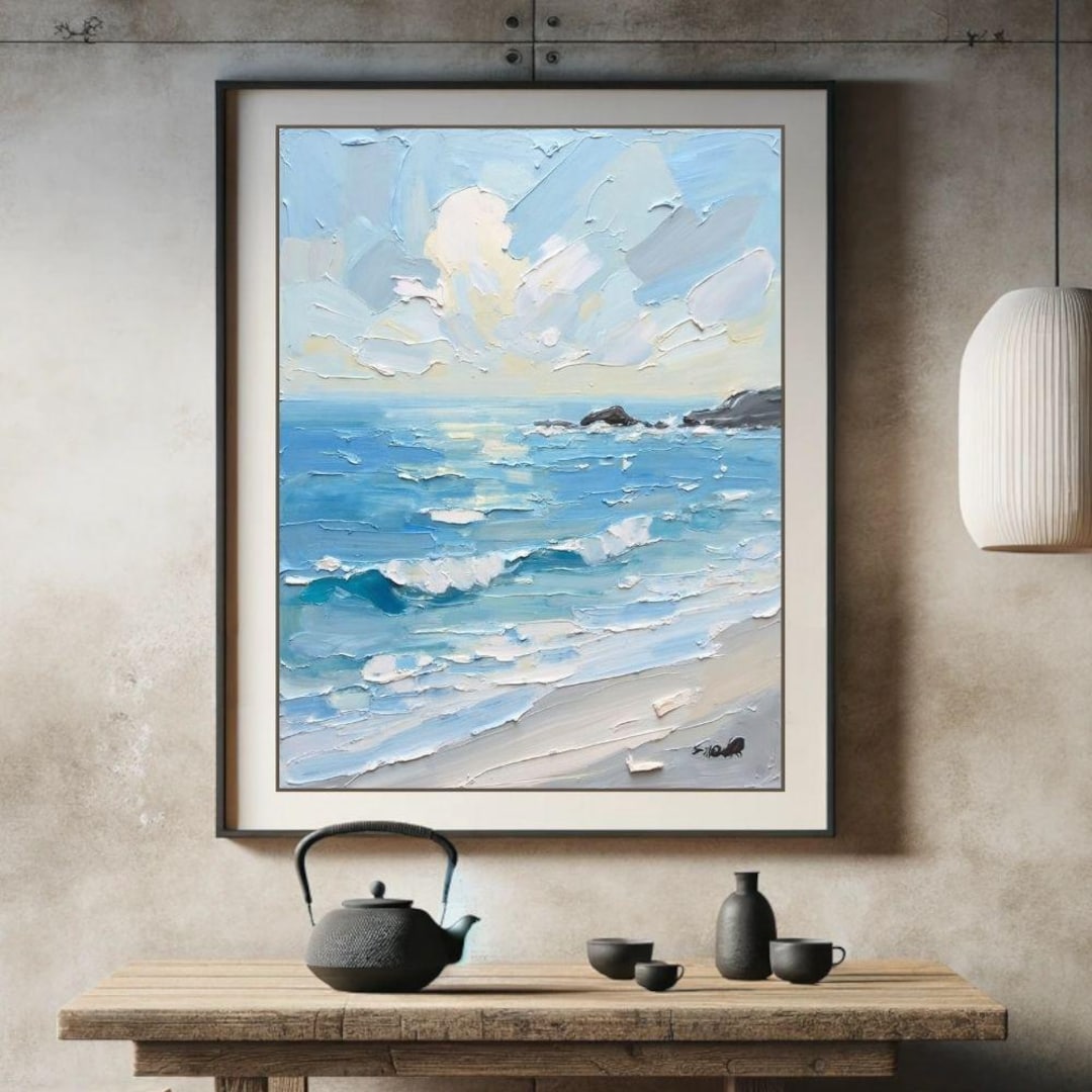 Soft Pastel Ocean Beach Scene Printable - Tranquil Coastal Wall Art ...