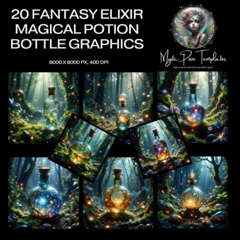 20 Magical Potion Bottle Clipart | Fantasy Elixir Graphics | JPG PSD Affinity | 8000x8000px ...