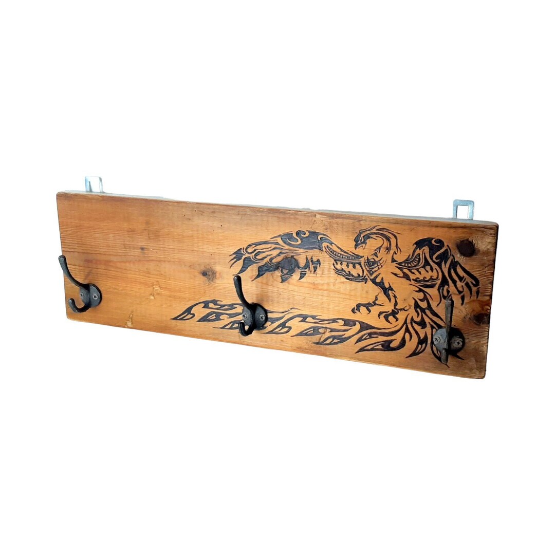 Wall Coat Rack Feniks Phoenix Hand-burnt Pyrography Wooden - Etsy