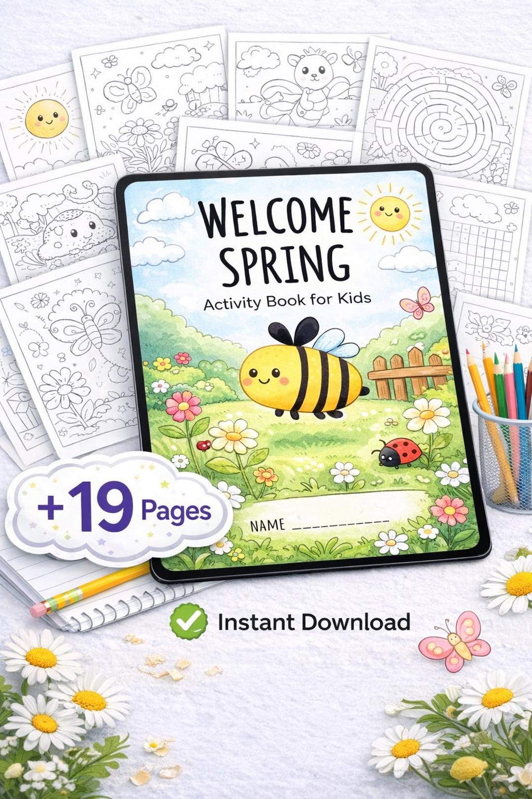 Printable Spring Coloring Worksheet for Kids | Bunny & Bee Tracing ...