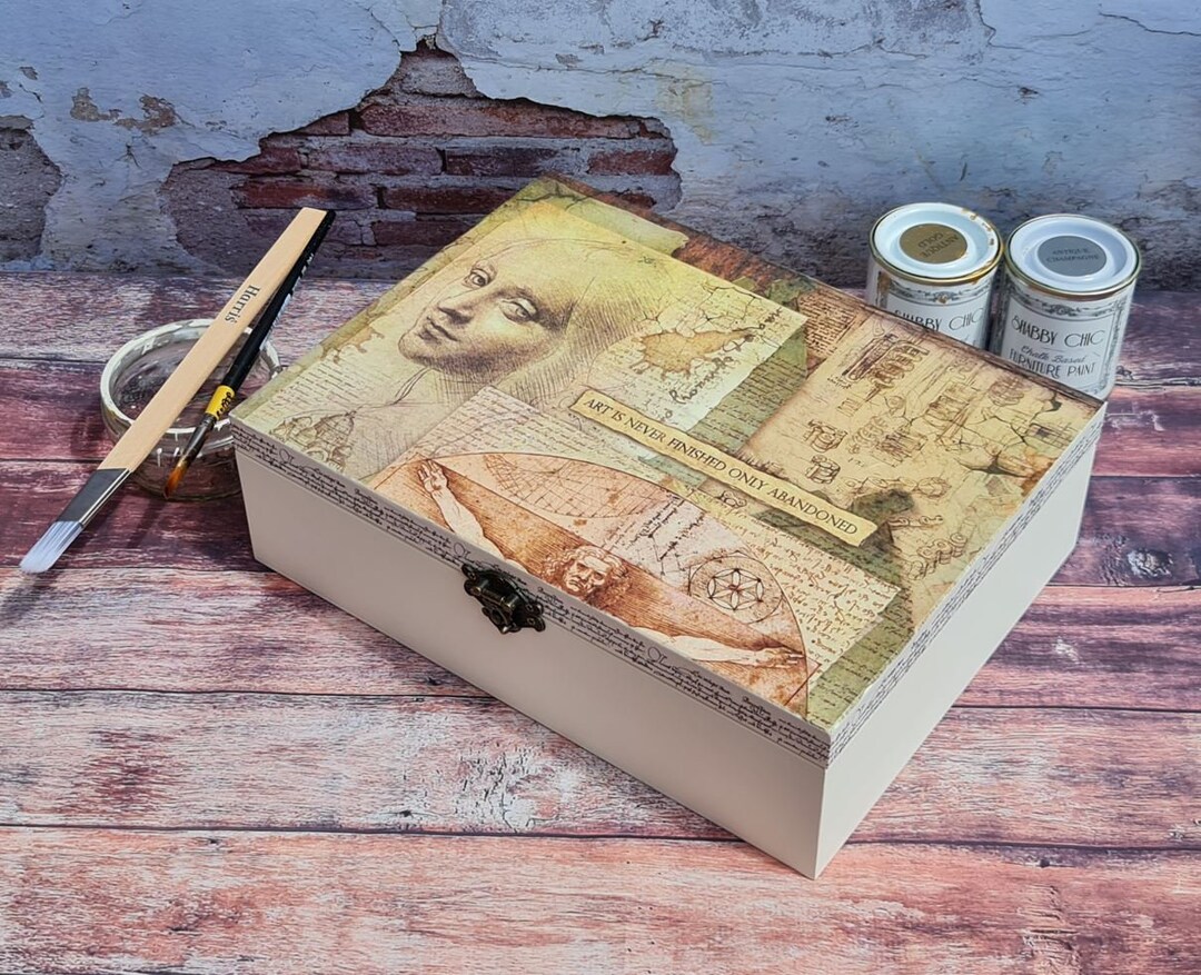 Decoupage Box Leonardo Da Vinci Design, Vintage Boxes, Storage Box ...